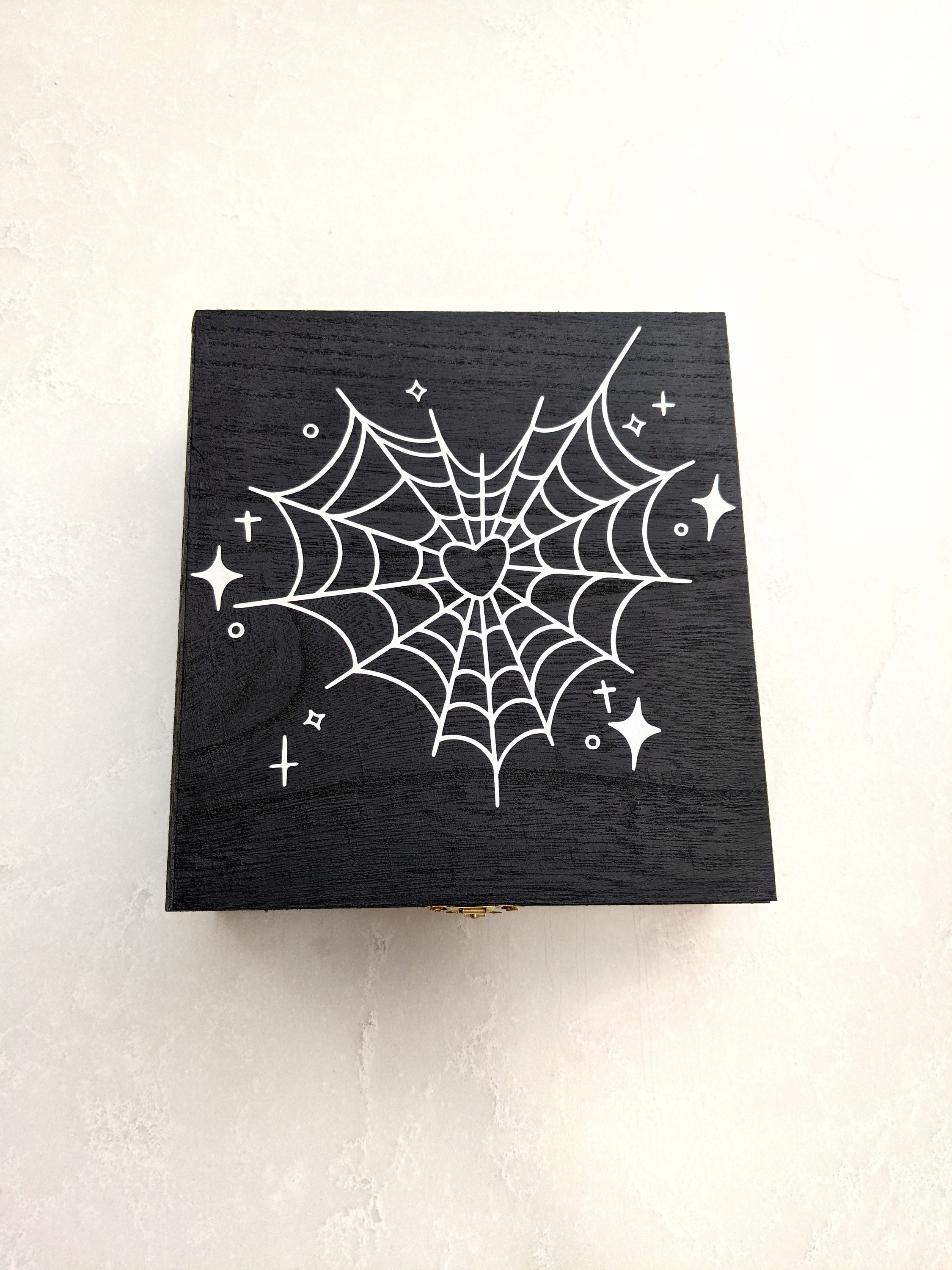 Spider Web Wood Box Halloween Decor Tarot Card Box Altar - Etsy