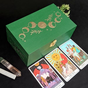 MOON PHASE Wood Box, Tarot Card Box, Altar Storage, Crescent Moon Art ...
