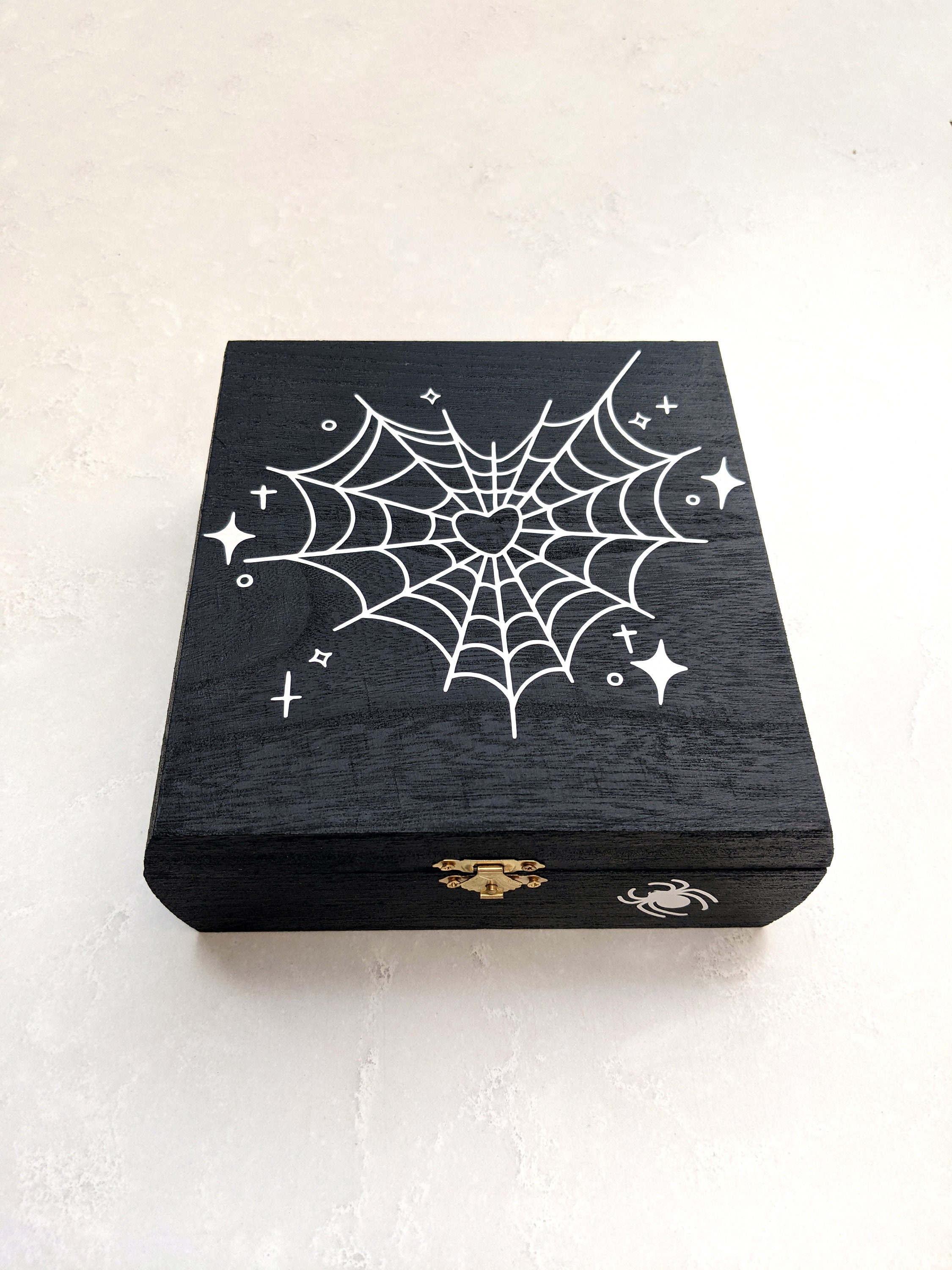 Spider Web Wood Box Halloween Decor Tarot Card Box Altar - Etsy