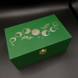 MOON PHASE Wood Box, Tarot Card Box, Altar Storage, Crescent Moon Art ...