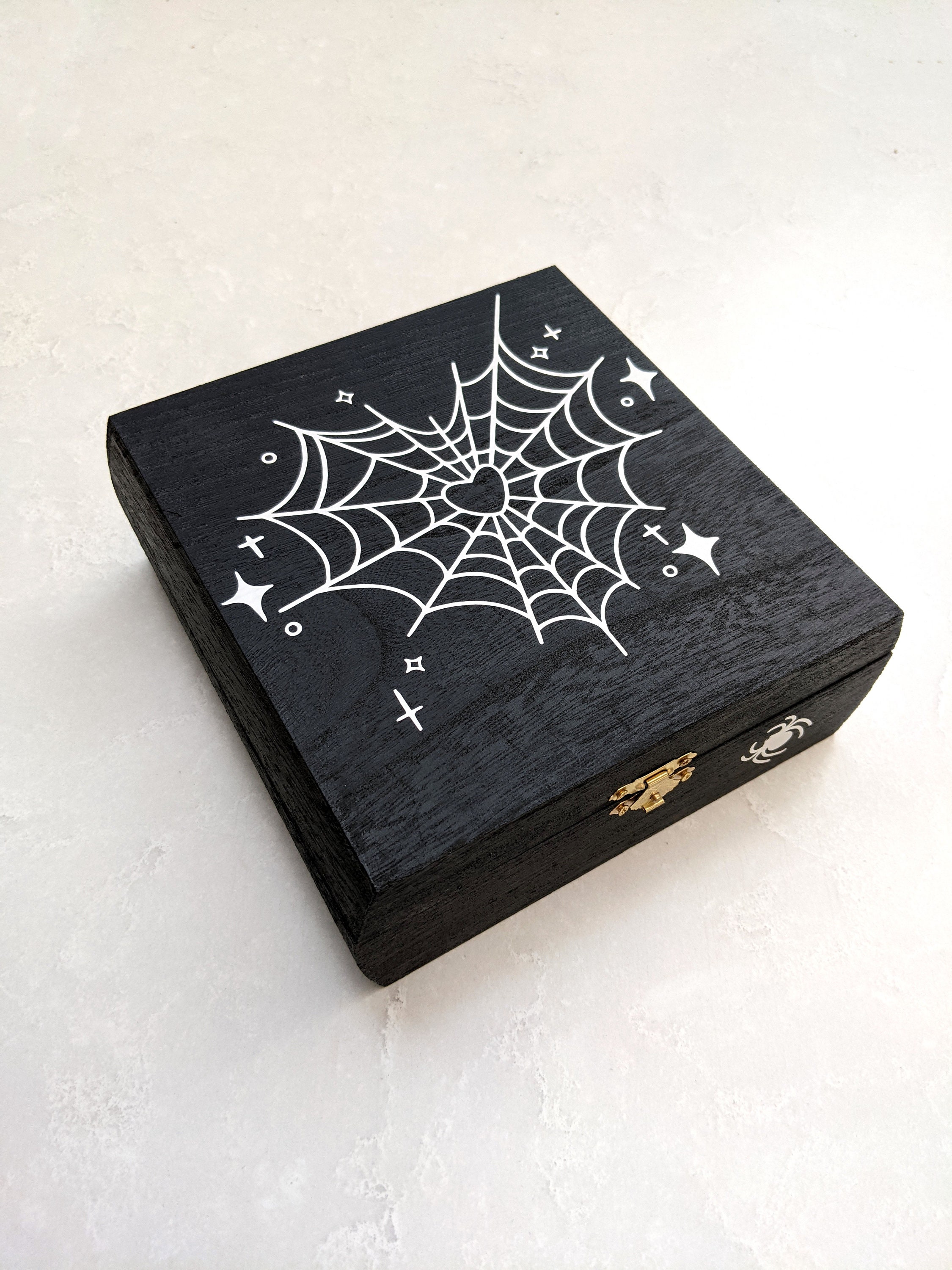 Spider Web Wood Box Halloween Decor Tarot Card Box Altar - Etsy
