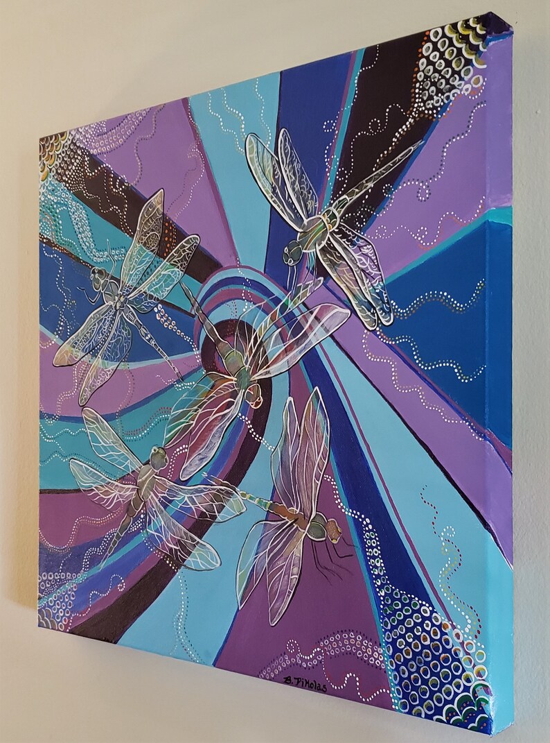 Dragonfly Acrylic Painting, Dragonflies, Dot Art, Original Artwork ...