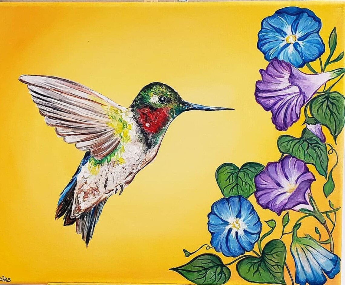 Pintura de colibríes, pintura acrílica de aves, pintura de la ...