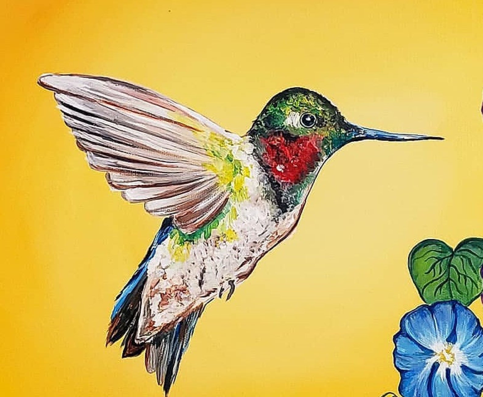 Pintura de colibríes, pintura acrílica de aves, pintura de la ...
