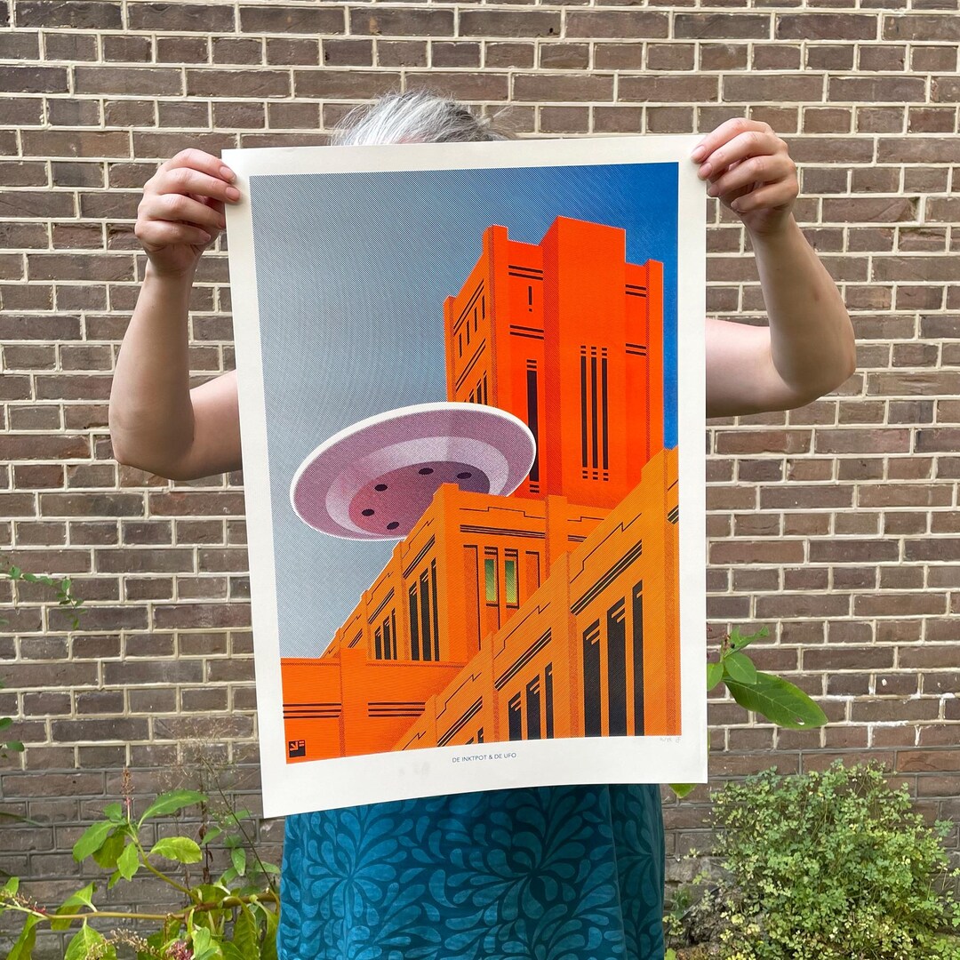 A2 Risograph Print the Inkpot & the UFO utrecht Poster in 3 Colors. - Etsy