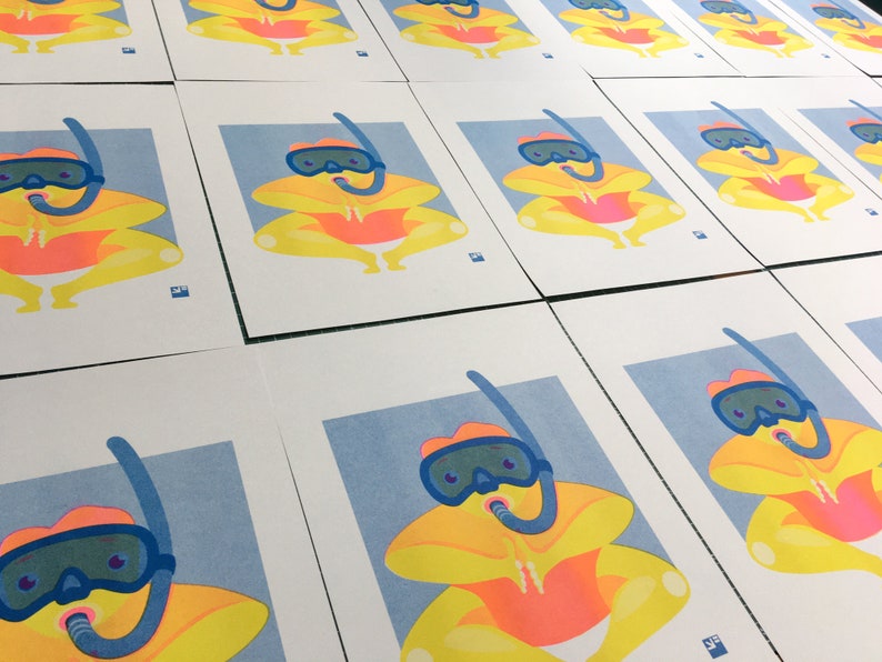 A4 Risograph Print Test Dive, From the Series at the Beach - Etsy