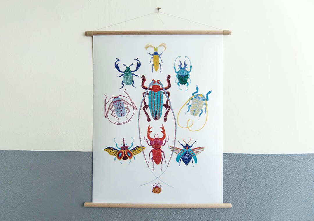Canvas Poster Stitches Bugs, Wall Art, Print of Embroidery, Embroidered ...