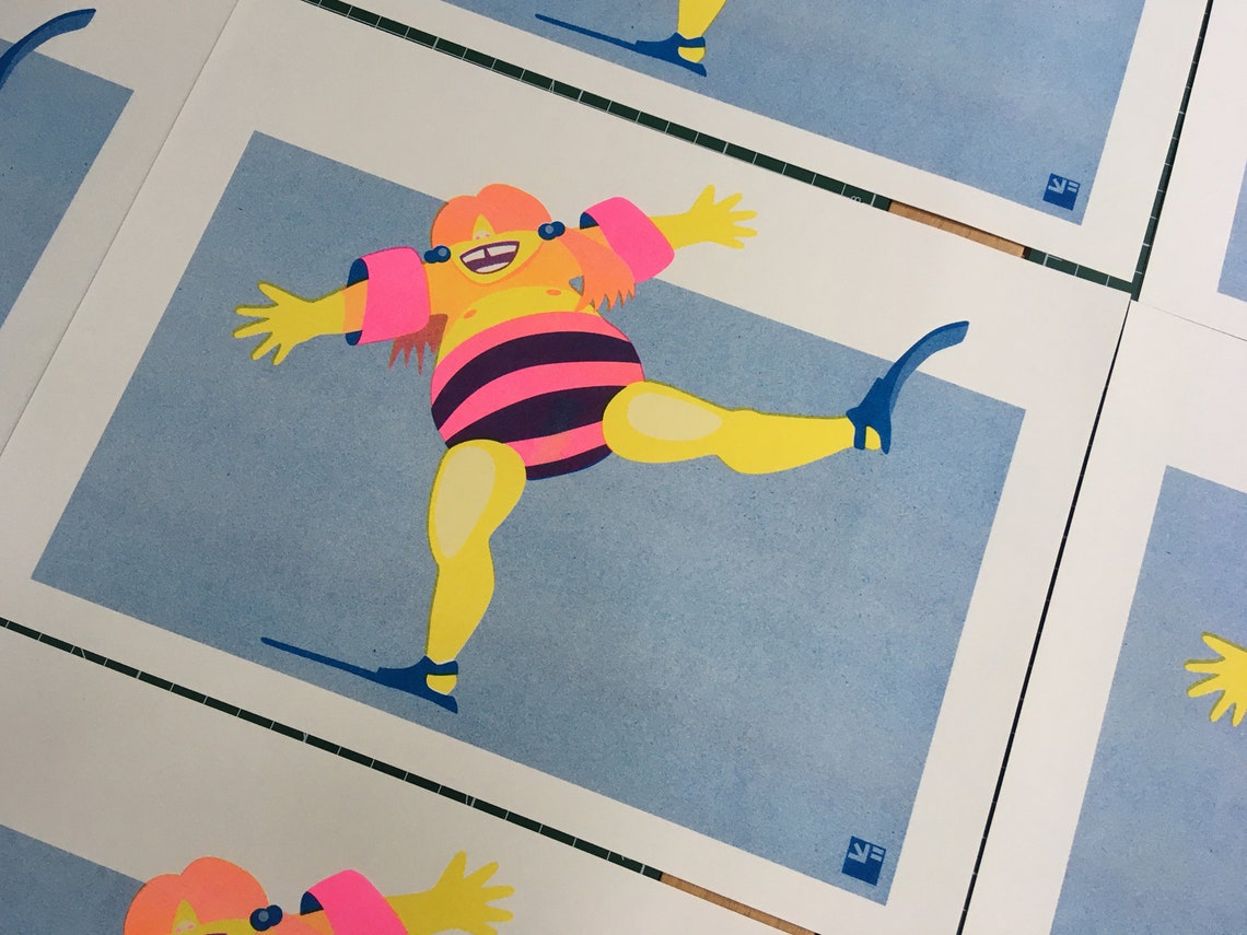 A4 Risograph Print Happy Flippers, From the Series at the Beach - Etsy