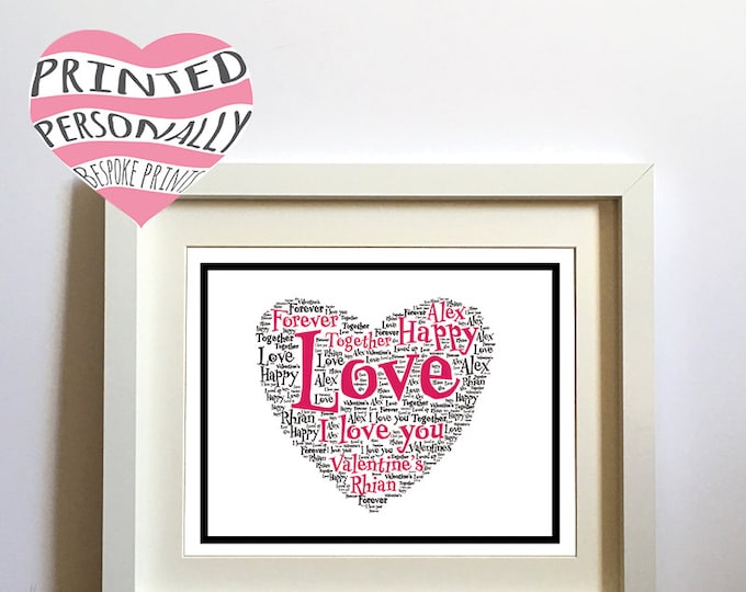 Personalised Heart Shaped Word Cloud Valentine's Day Gift Anniversary ...