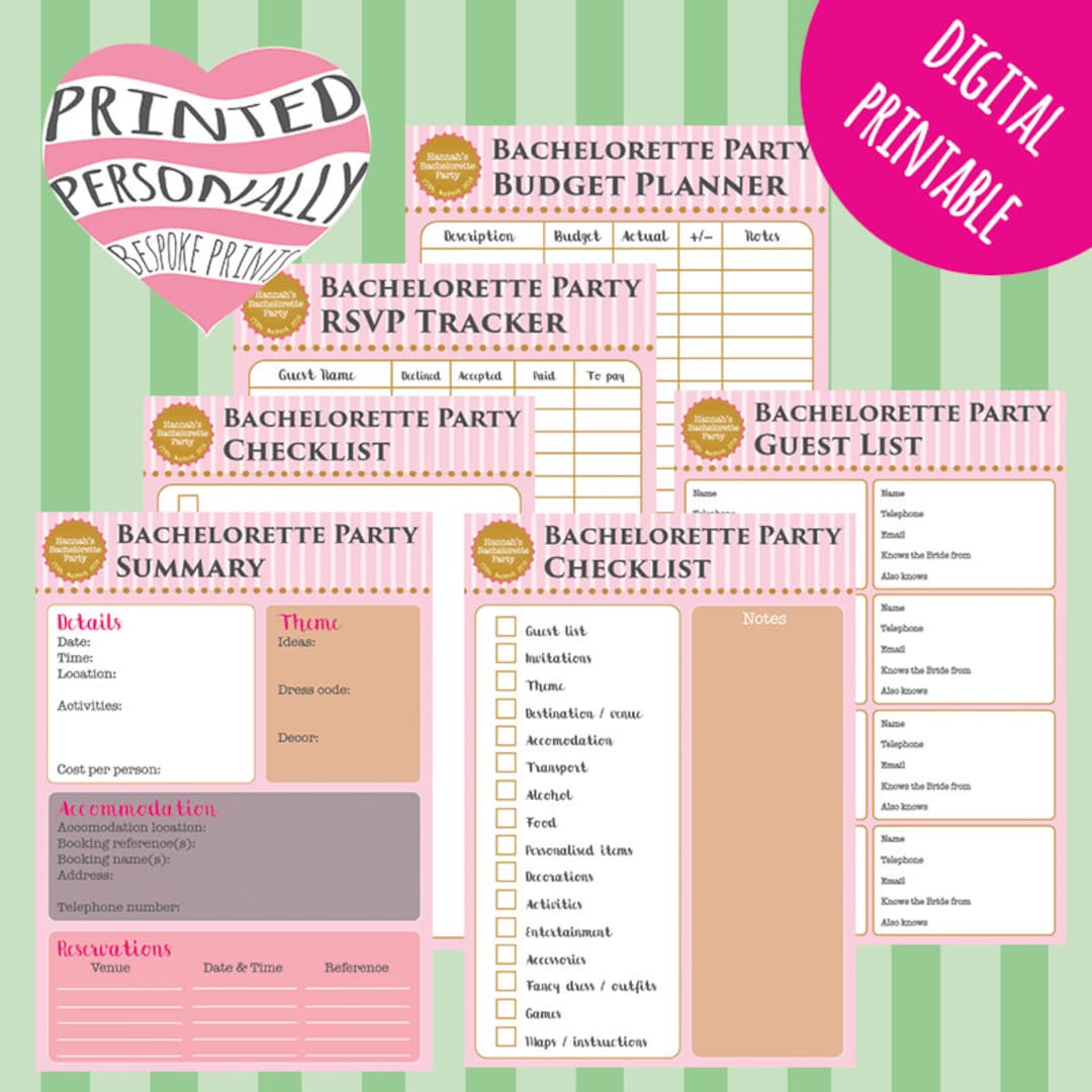 Personalised Bachelorette Party Planner Printable - Hen Party Planner ...