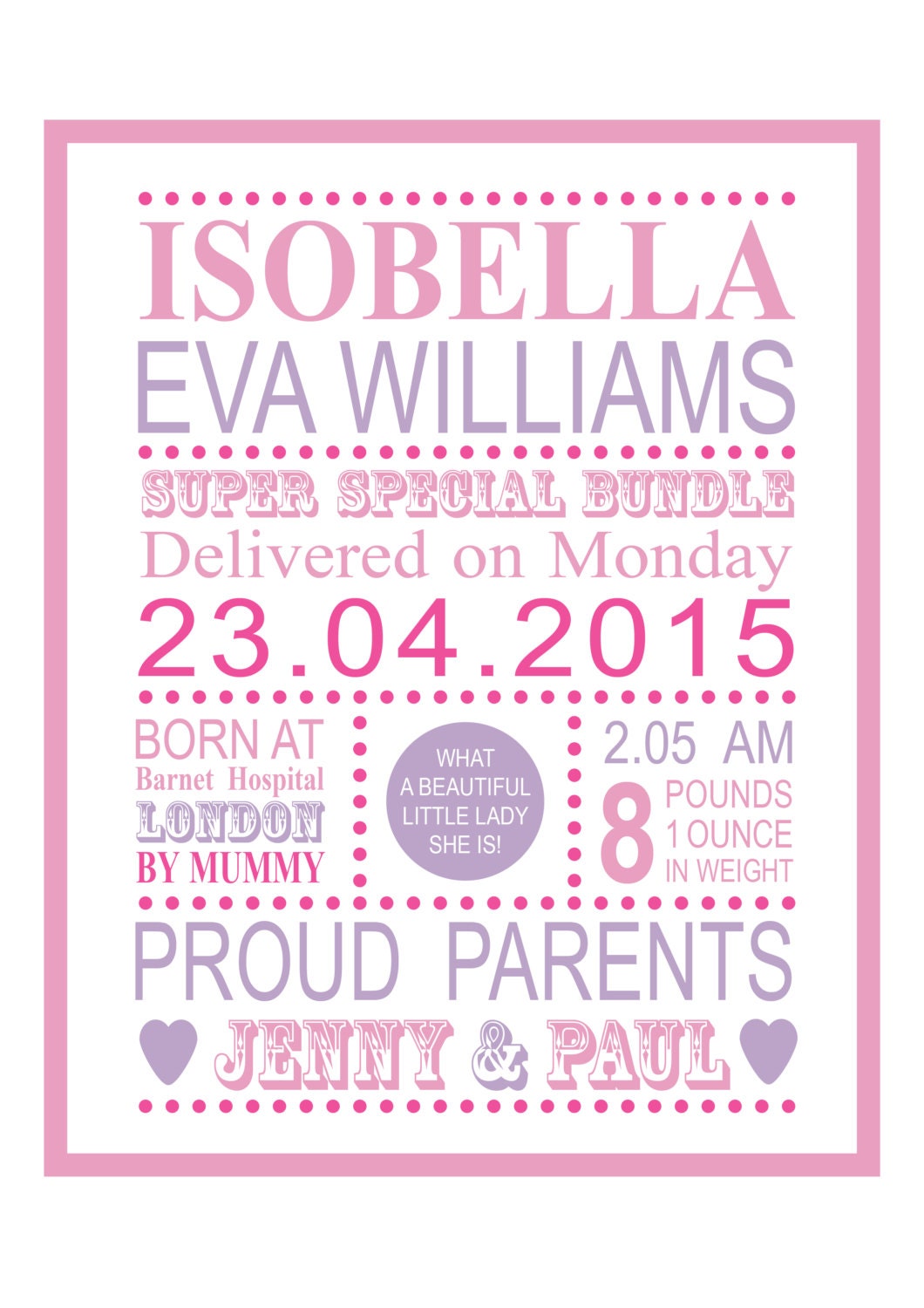 New Baby Gift Personalised Typography Print Baby Boy - Etsy UK