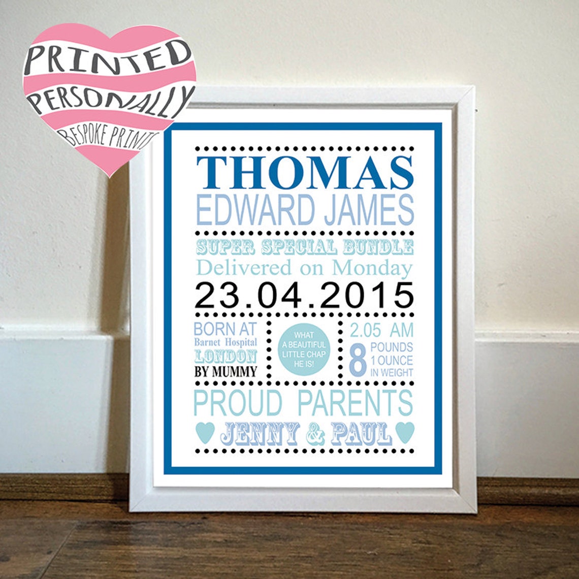 New Baby Gift Personalised Typography Print Baby Boy - Etsy UK