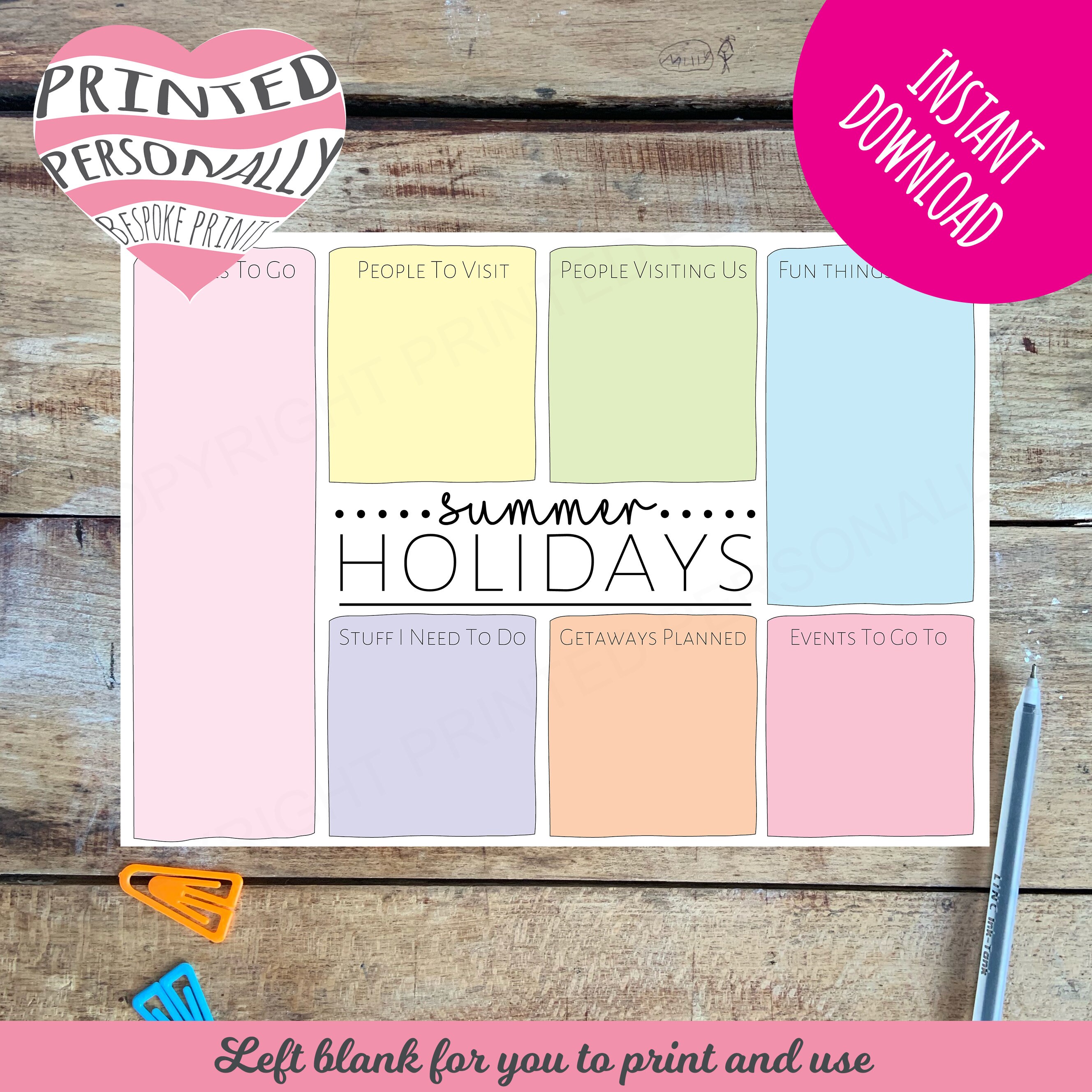 Summer Planner - A4 Planner - Summer Holidays Organiser - Printable ...