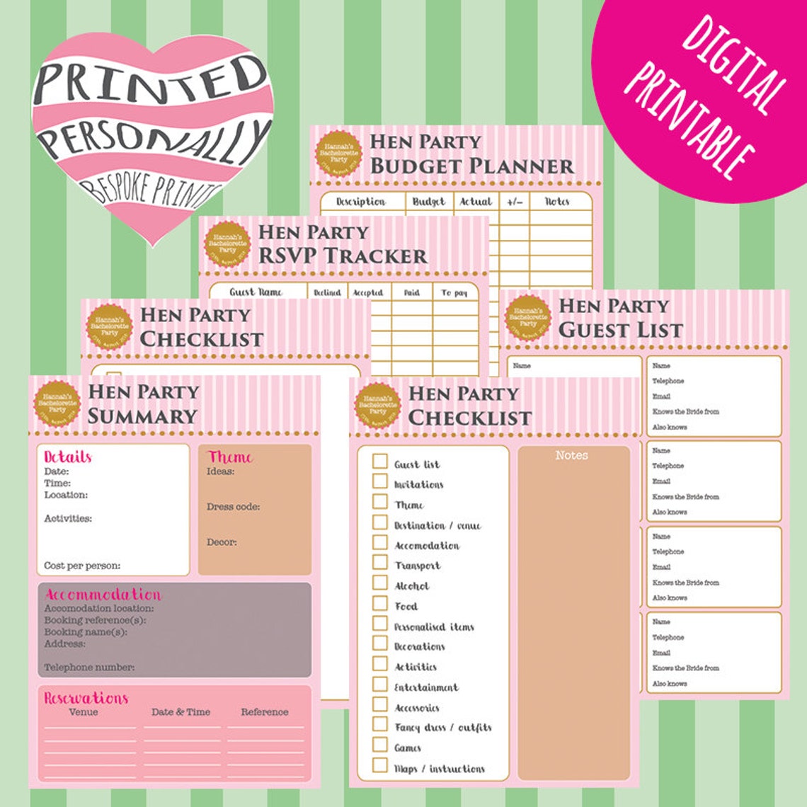 Personalised Bachelorette Party Planner Printable - Hen Party Planner ...