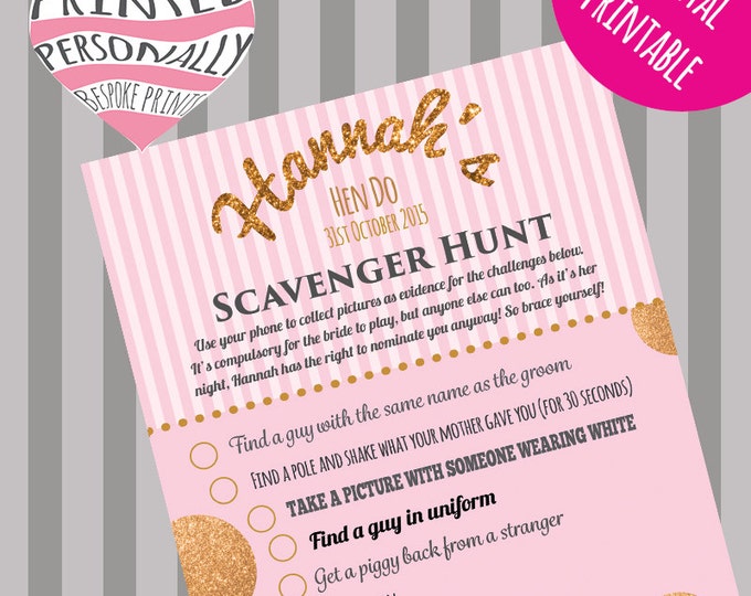 Personalised Hen Party Game Scavenger Hunt Printable Hen Do Game Pink ... Personalised Hen Party Game Scavenger Hunt Printable Hen Do Game Pink ...