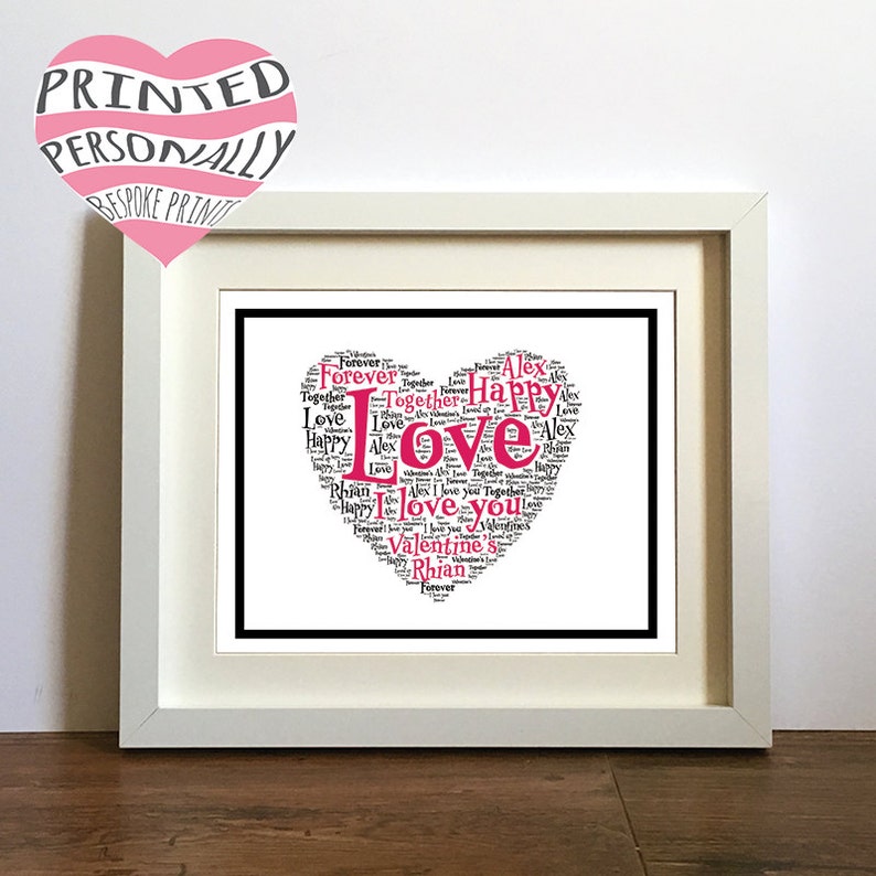 Personalised Heart Shaped Word Cloud - Valentine's Day Gift ...