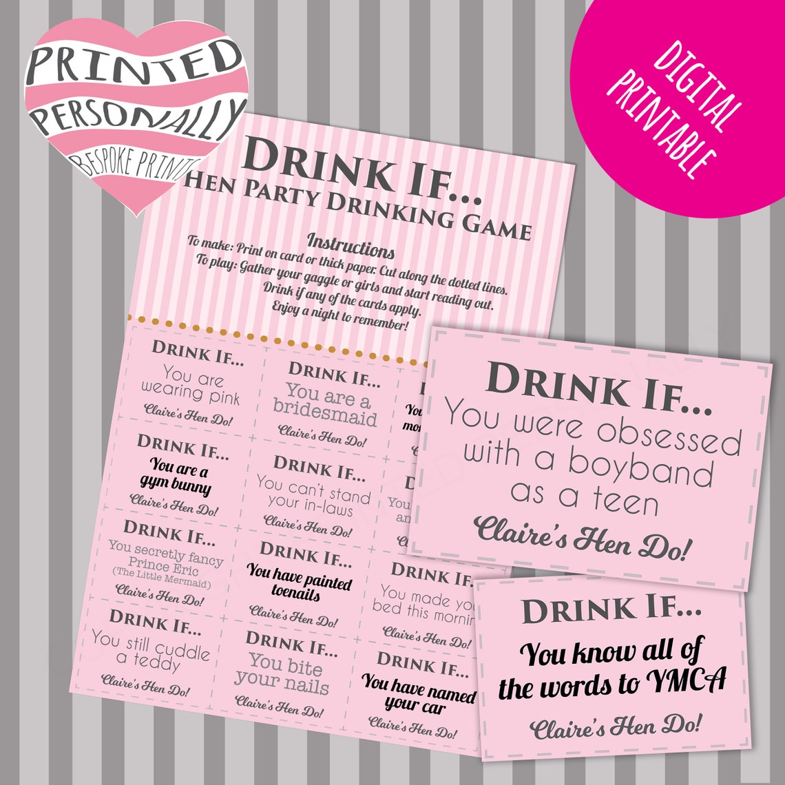 Personalised Hen Party Game - Drinking Game - Drink If Game - Printable ...