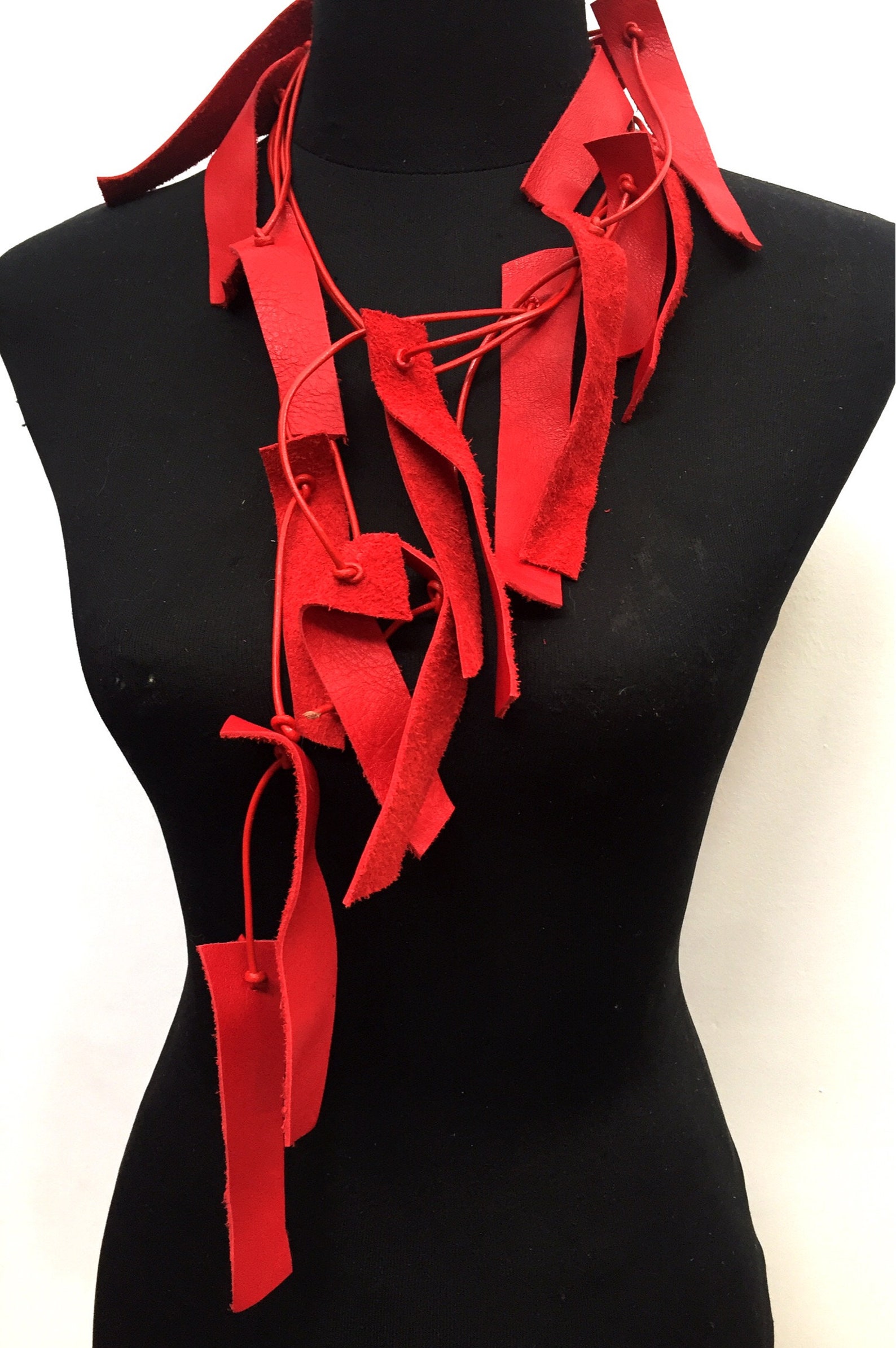 LONG RED NECKLACE, Handmade Jewelry,necklace With Leather Straps, Boho ...