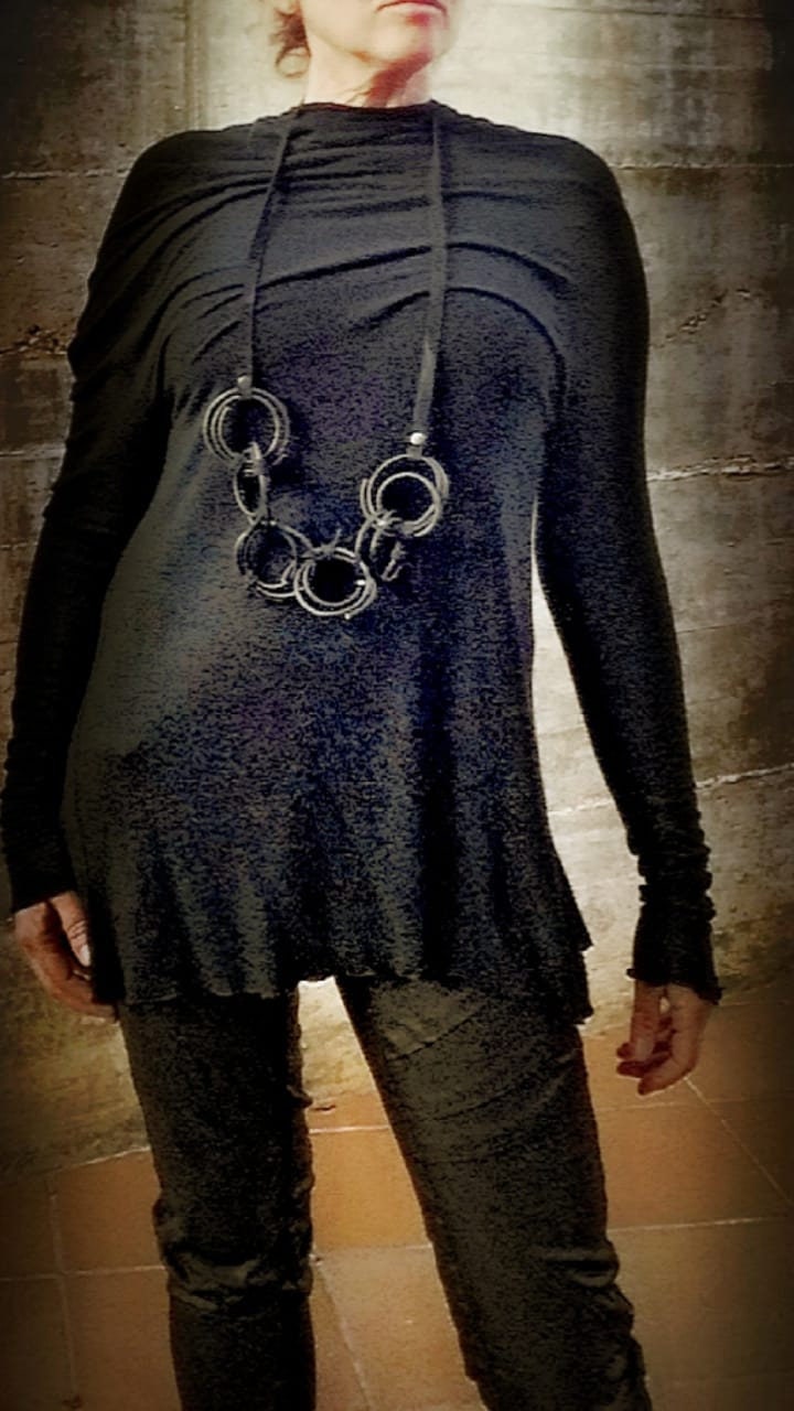 LONG LEATHER NECKLACE Collar With Leather Pieces-black | Etsy