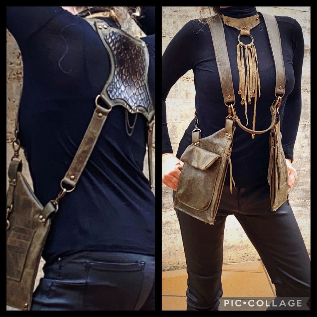 HOLSTER LEATHER BAG, Utility Harness With Pockets, Double Hands-free ...