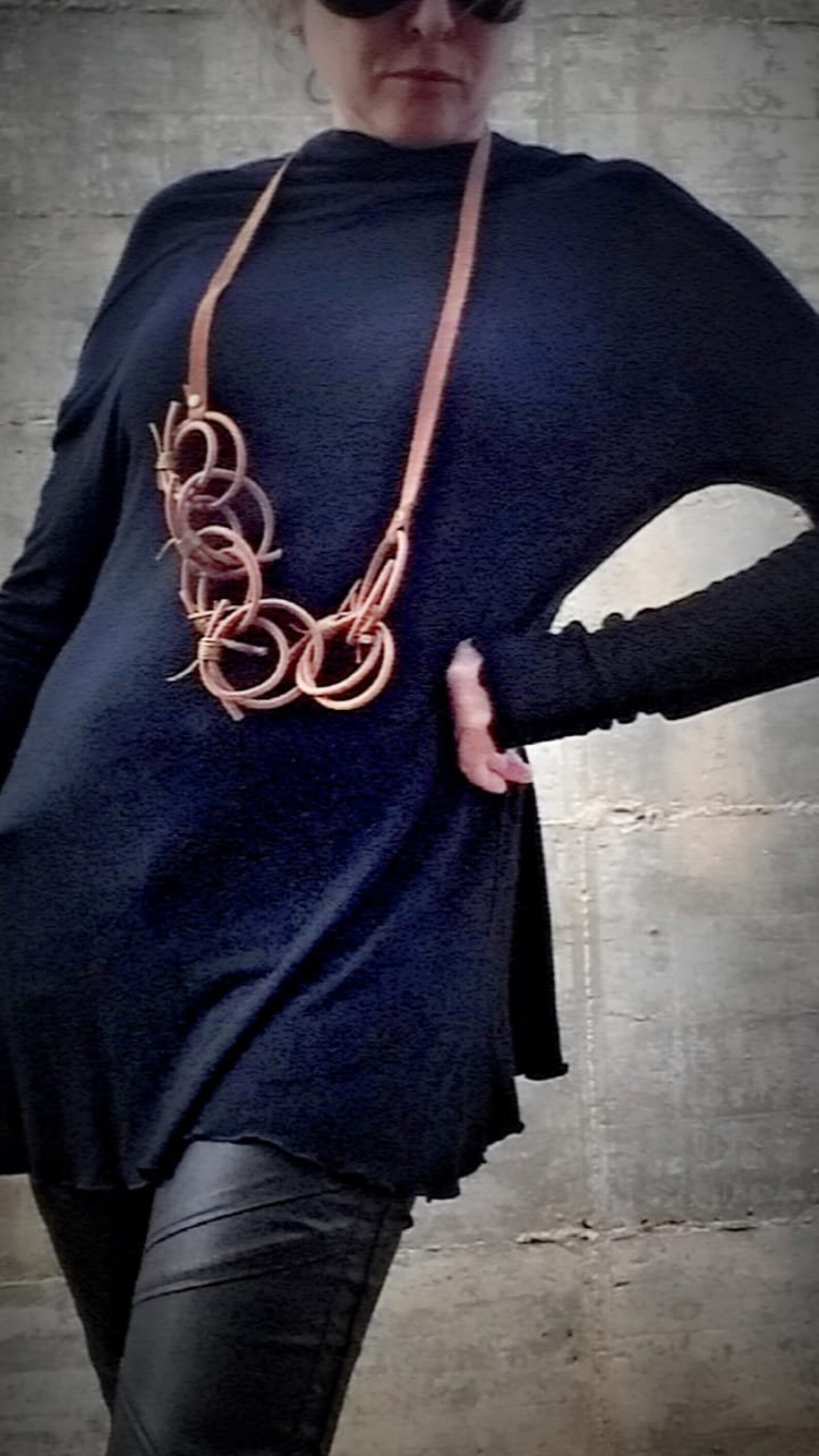 LONG LEATHER NECKLACE Collar With Leather Pieces-black - Etsy