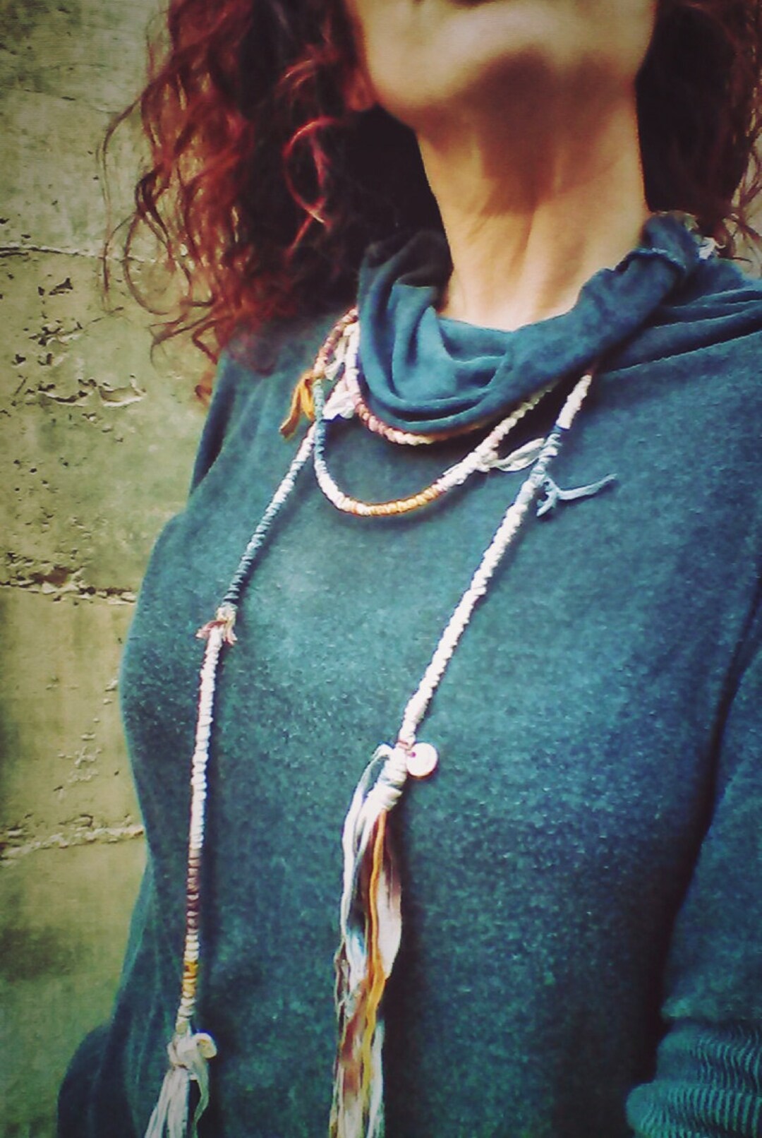 LONG SILK NECKLACE- Original Fabric Necklace-handmade- Boho-chic ...