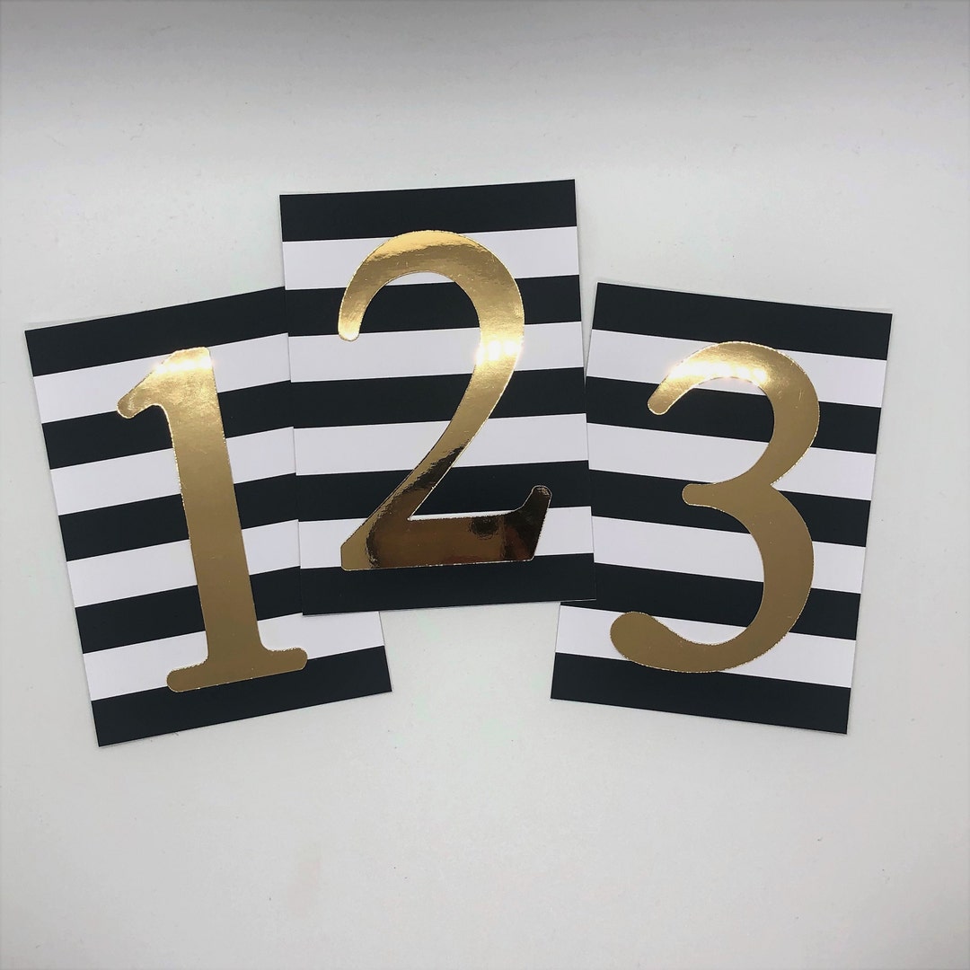 Black and White Striped Table Numbers // Gold Foil Table Numbers ...