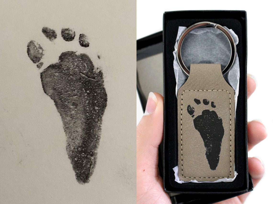 Keychain With Your Footprint or Baby Hand Engraved on Leather - Etsy