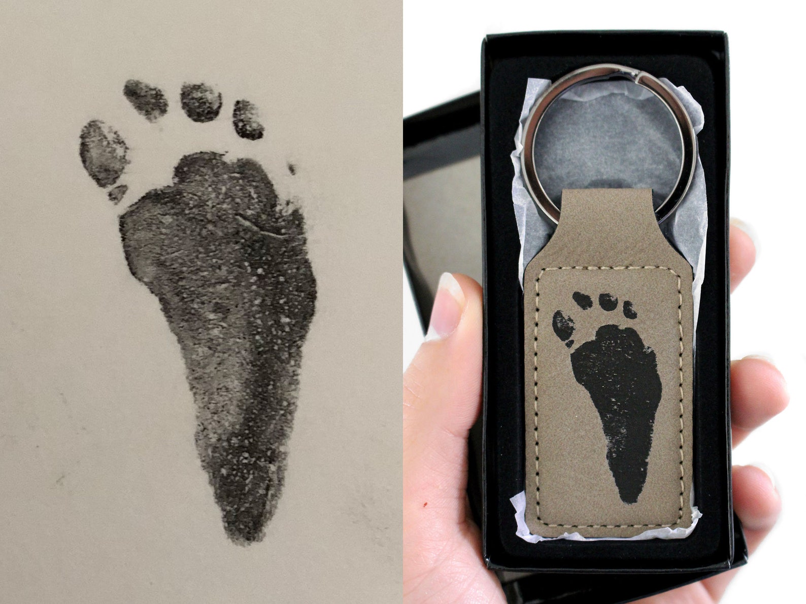 Keychain With Your Footprint or Baby Hand Engraved on Leather - Etsy