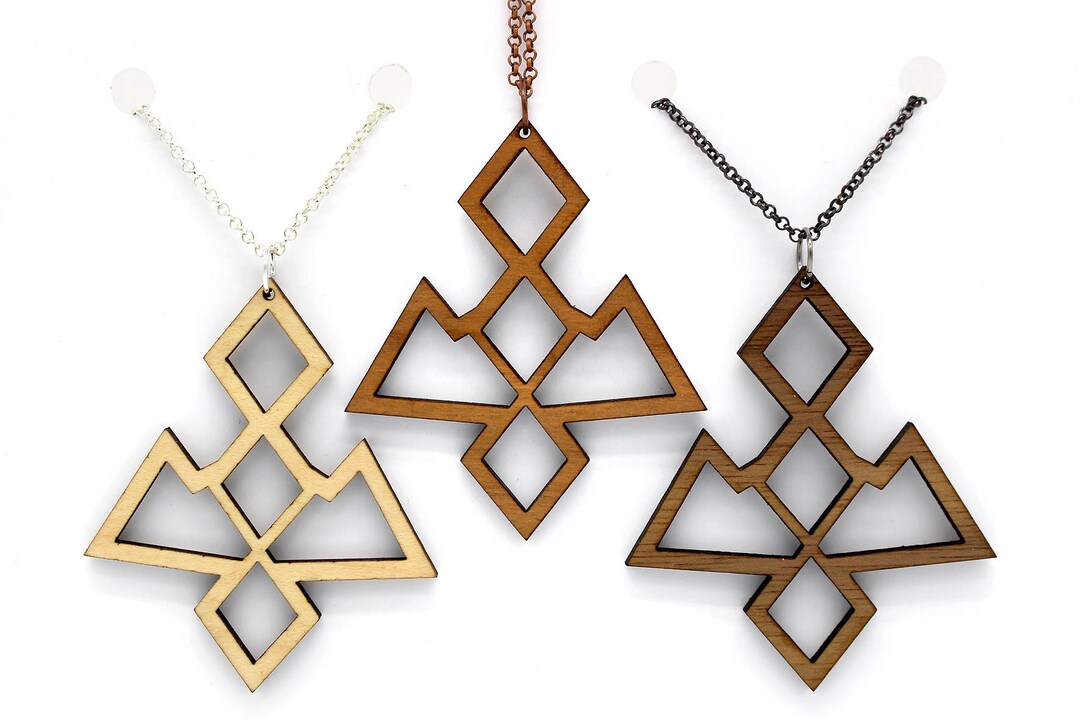 Customizable Twin Peaks Necklace (wood and Chain). Graphic Minimalist ...
