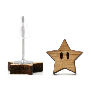 Mario Star Jewel, Video Game Character. Earrings, Wooden Chips. Three ...