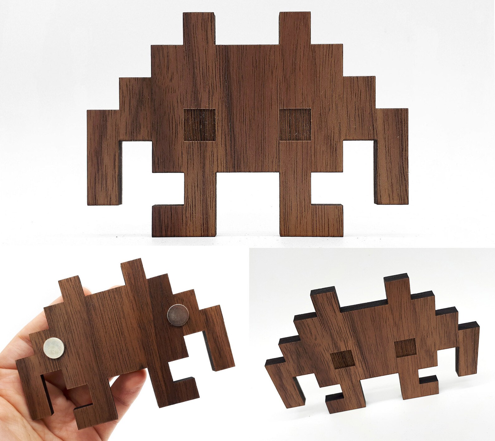 Magnet Space Invader en bois gravé et découpé au laser. | Etsy France