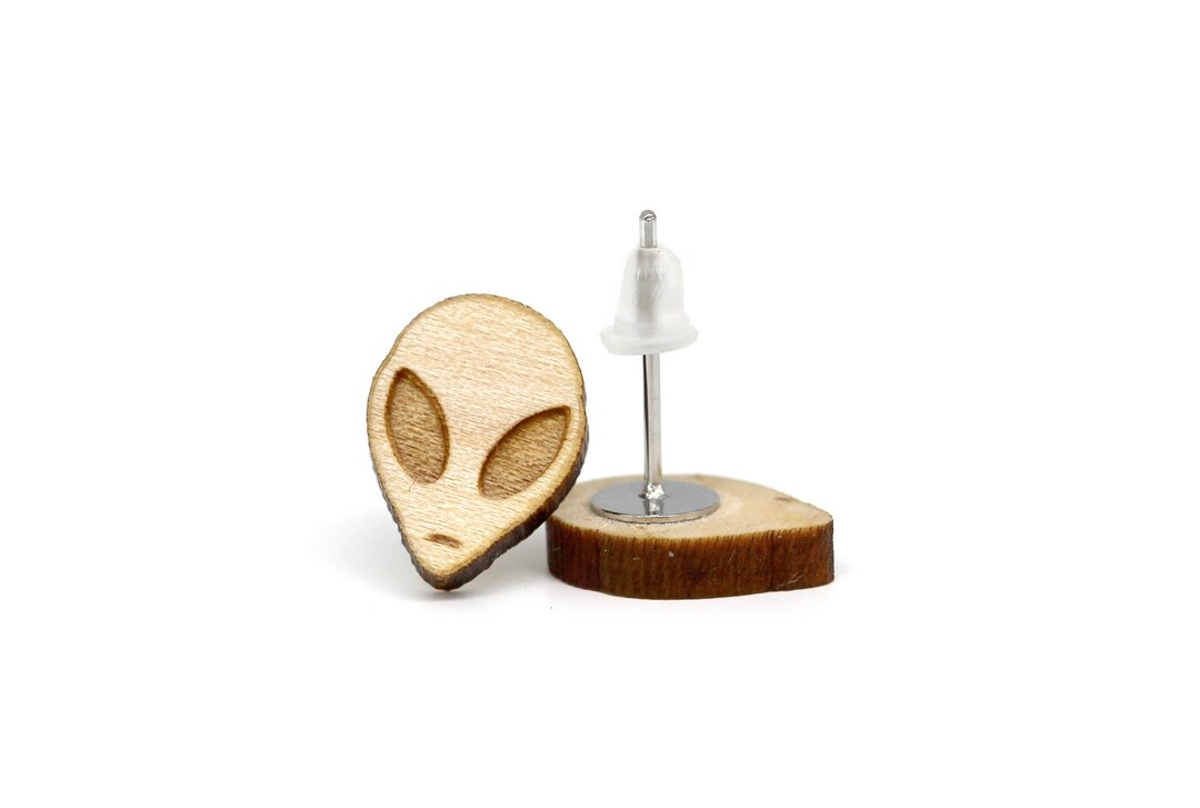 Customizable Wooden Alien Stud Earring. Martian, UFO, Extraterrestrial ...