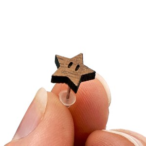 Mario Star Jewel, Video Game Character. Earrings, Wooden Chips. Three ...