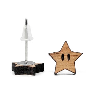 Mario Star Jewel, Video Game Character. Earrings, Wooden Chips. Three ...