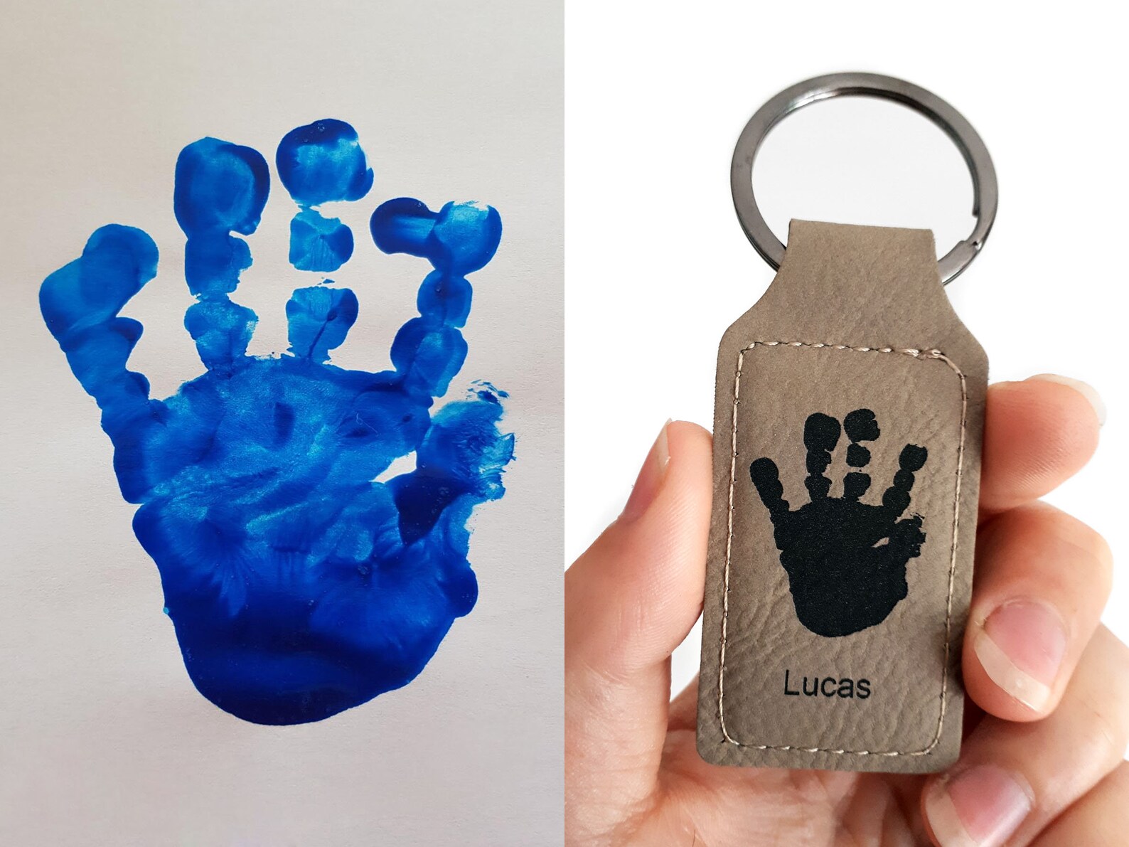 Keychain With Your Footprint or Baby Hand Engraved on Leather - Etsy