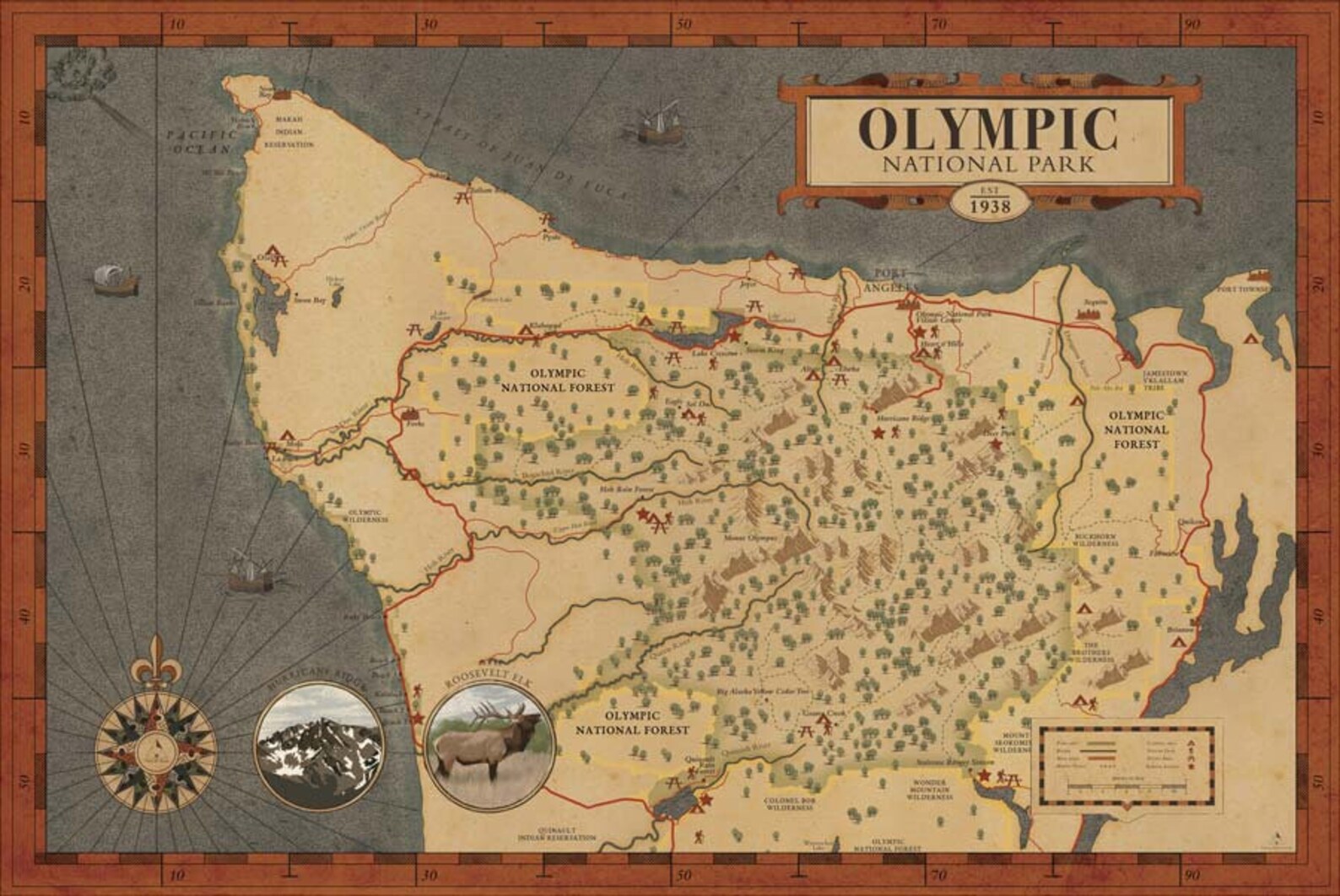 Olympic National Park Map Northwest Mapolympic National Park | Etsy