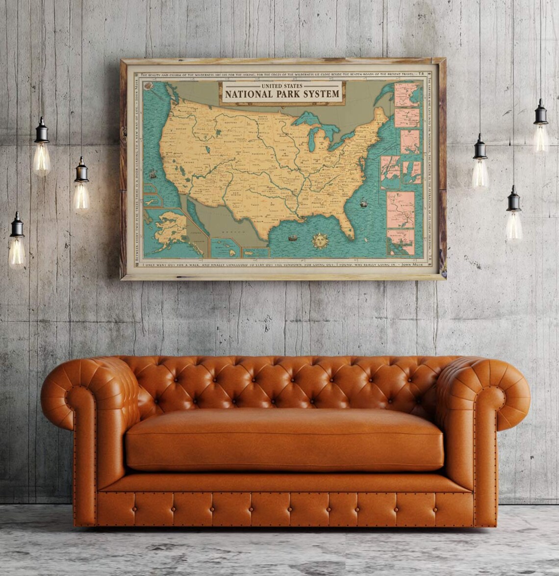 National Park System Map Poster, Vintage Style - Etsy