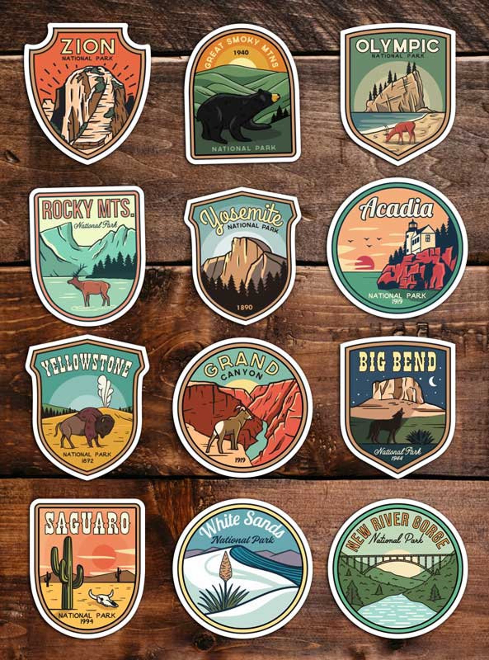 National Park Stickers, GET 3, 6, 10, 20, 30 or 63 Vinyls, Choose Your ...