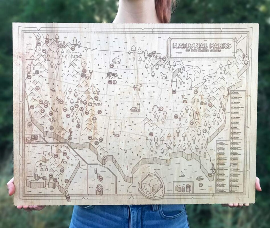 Wood National Park Map, Rustic Wooden United States Map, 18x24 Inches ...