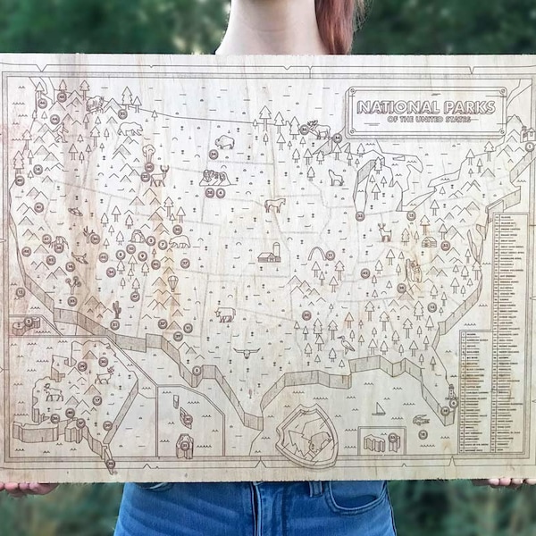 Farmhouse National Park Map Wood - Etsy