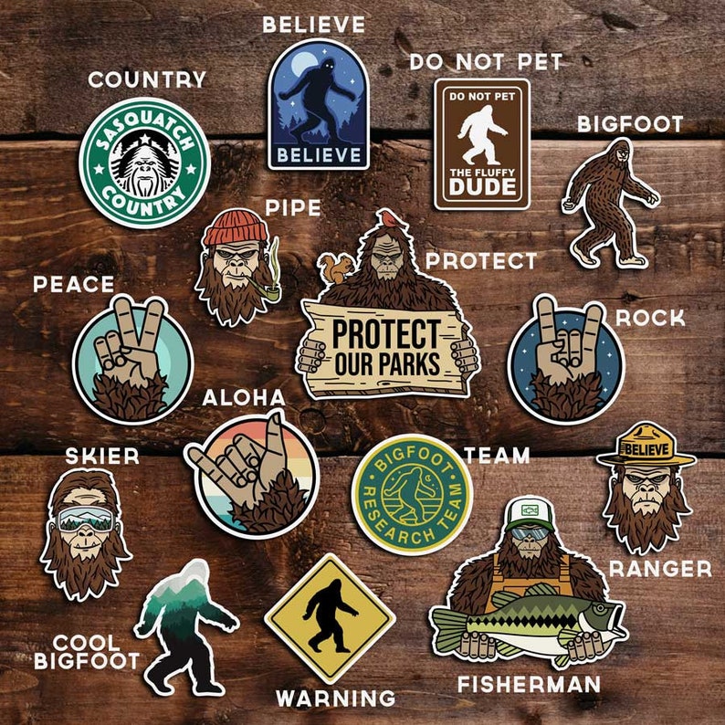 Bigfoot Sticker Set, National Park Designs, Waterproof Vinyl Decals - Etsy