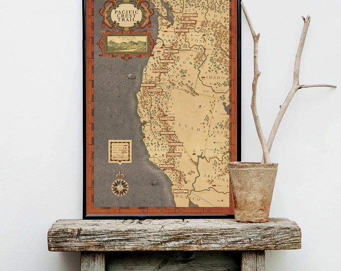 Pacific Crest Trail Map Detailed Watercolor PCT Thru-hiker Gift Western ...
