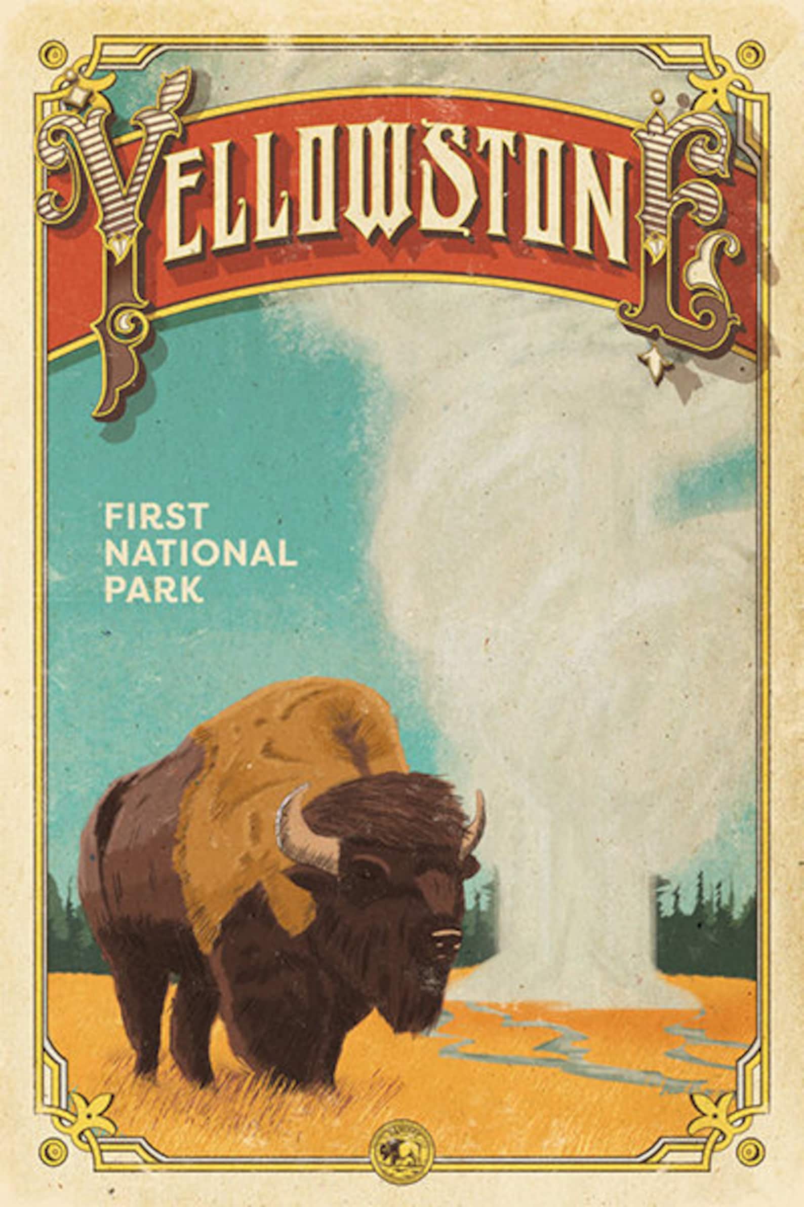 Yellowstone Poster Yellowstone National Park Print Wyoming | Etsy