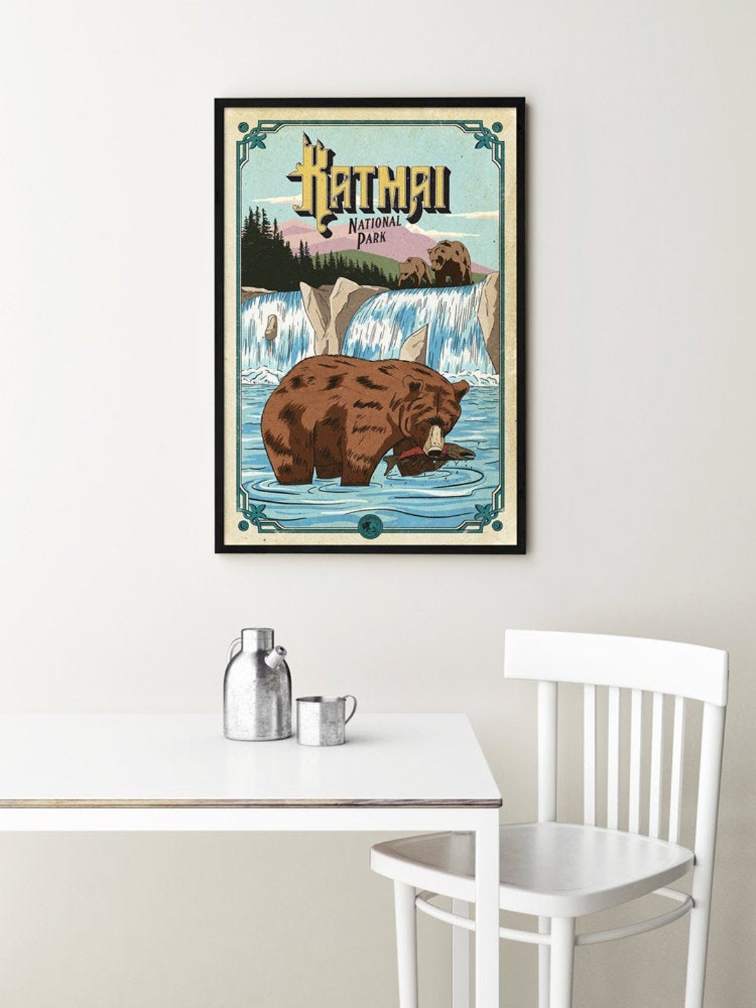 Katmai National Park Poster, Alaska Bear Print, King Salmon Print - Etsy