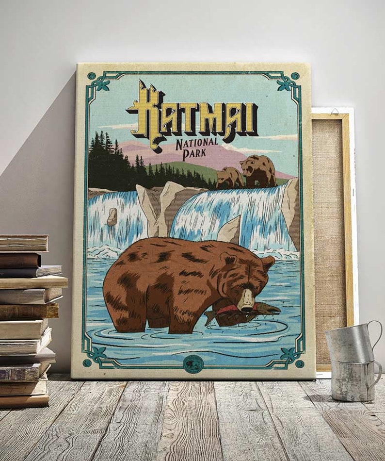 Katmai National Park Poster Alaska Bear Print King Salmon - Etsy