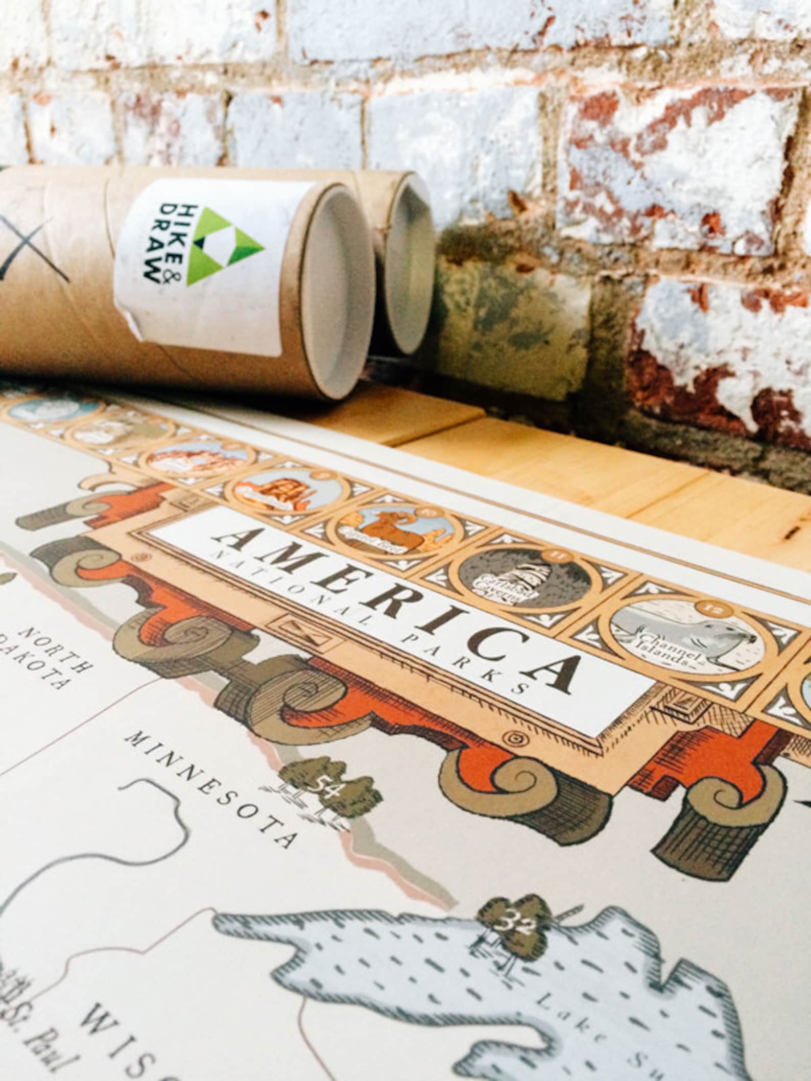 National Parks Map Vintage Style America Map Hiking Art - Etsy