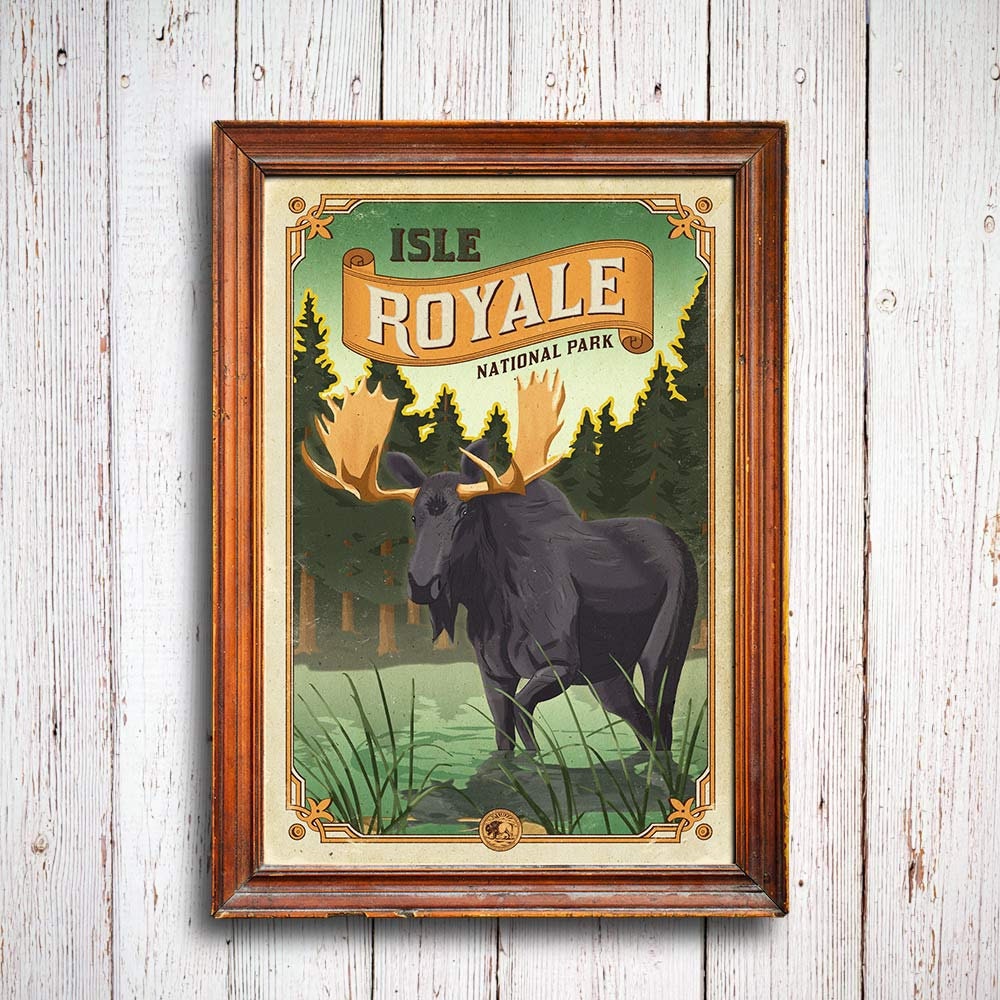 Isle Royale National Park Poster, Michigan Moose Print - Etsy