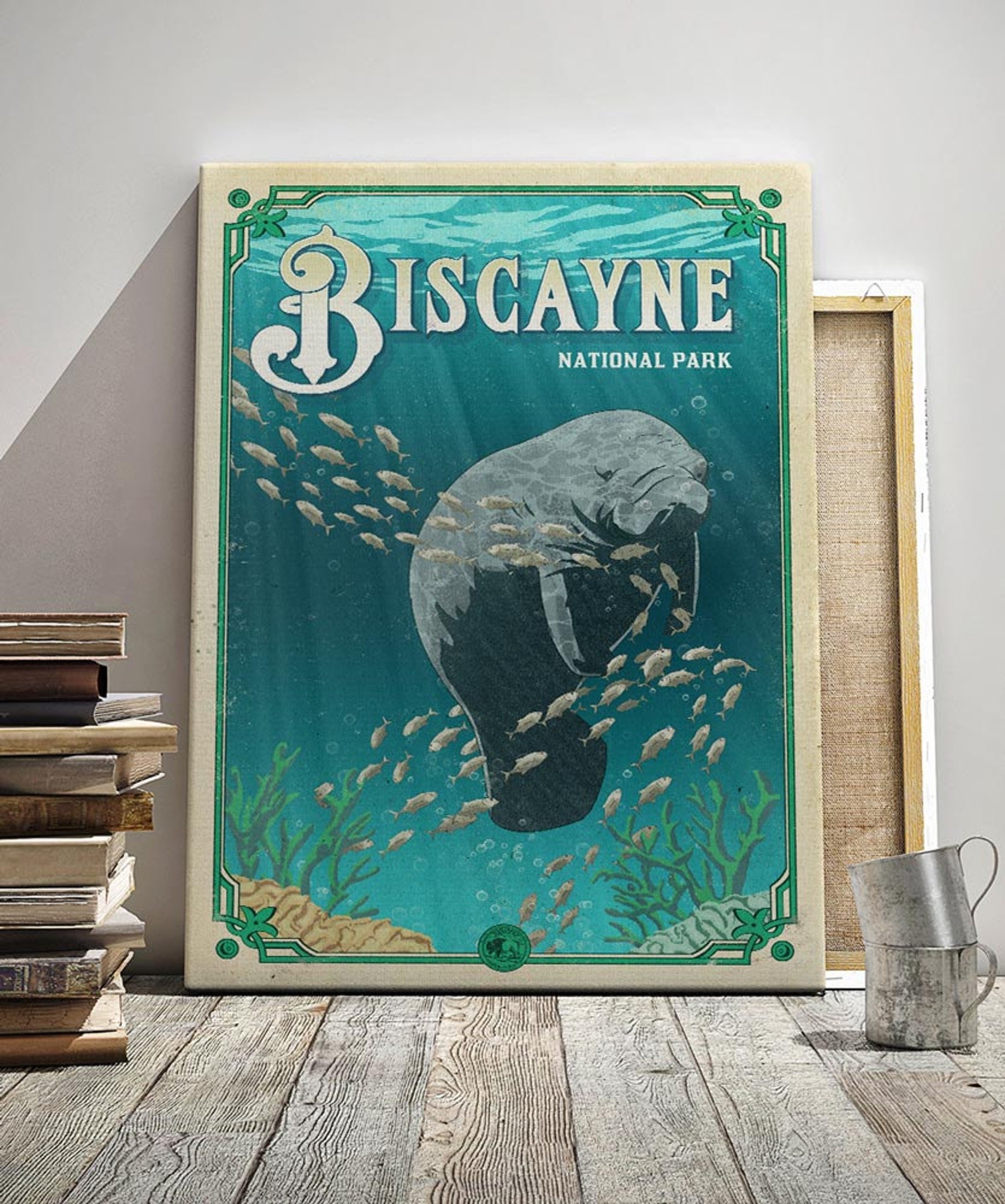 Biscayne National Park Poster, Manatee & Coral Reef Art - Etsy