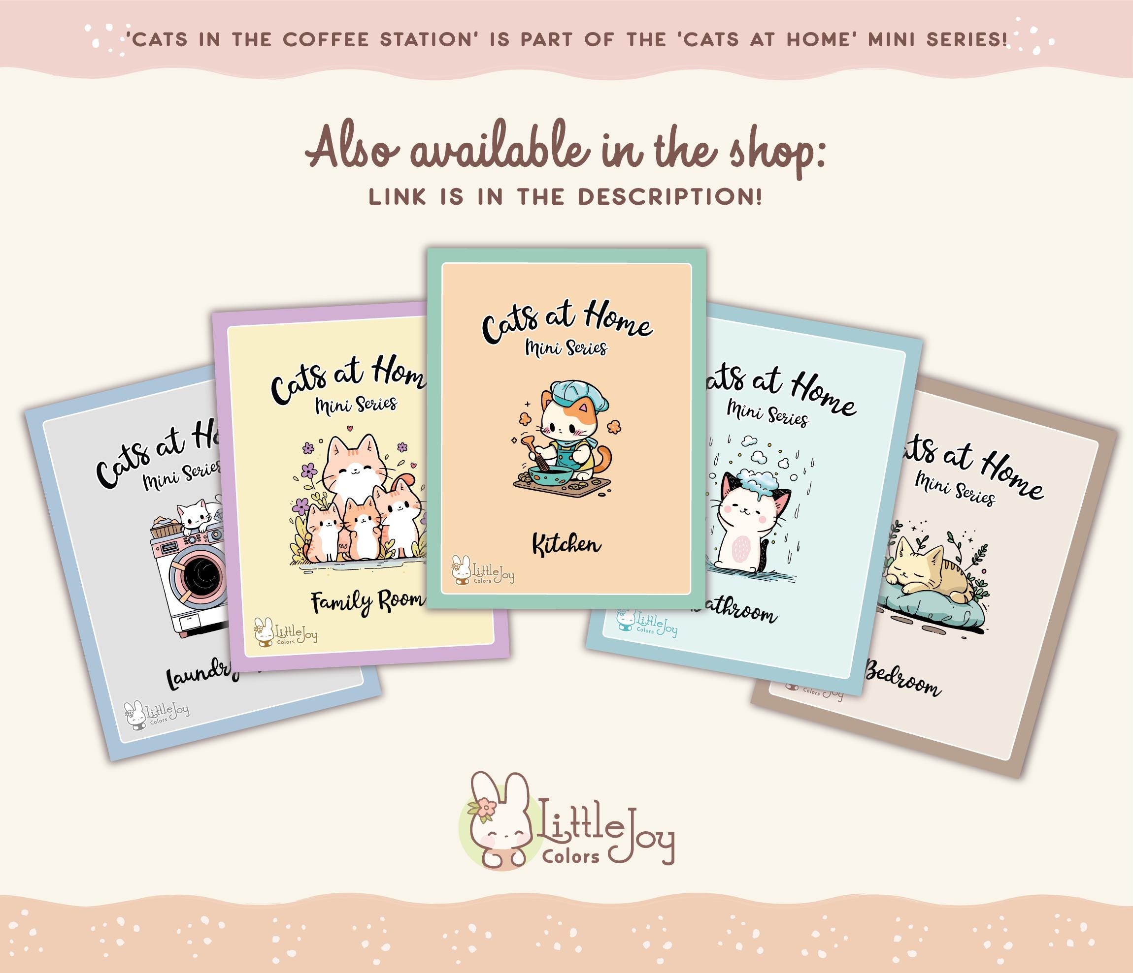 Printable Kawaii Cats in the Coffee Station Coloring Pages | 6 Cute ...